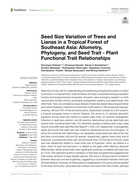 Pdf Lianas In A Tropical Forest Of Southeast Asia Allometry