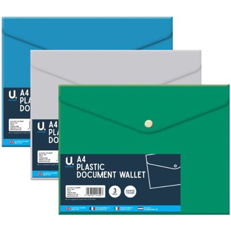 U A4 Plastic Document Wallet 3pcs Assorted 340 X 320mm Uk Wholesaler And Supplier