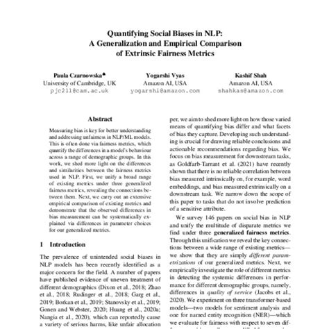Quantifying Social Biases In Nlp A Generalization And Empirical Comparison Of Extrinsic