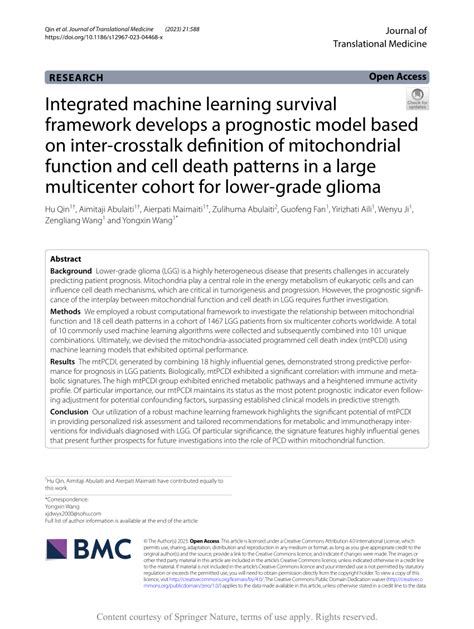 Pdf Integrated Machine Learning Survival Framework Develops A
