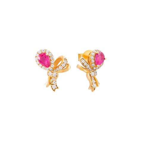 Bông Tai Vàng 18k đính đá Ruby Pnj Rbxmy000329