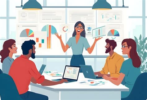 Businesswoman Leading DataDriven Presentation With Charts And Graphs Leadership Illustration