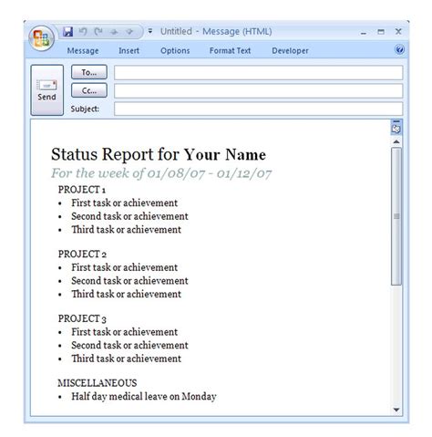 Project Status Report Email Template 6 Templates Example