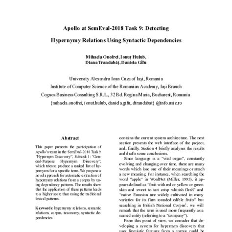 Apollo At Semeval 2018 Task 9 Detecting Hypernymy Relations Using Syntactic Dependencies Acl
