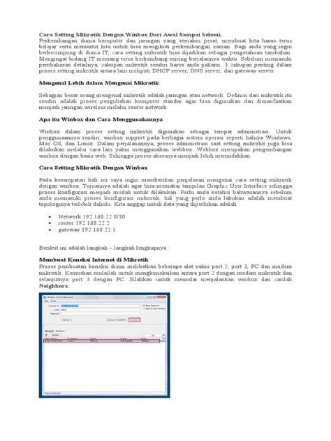 Cara Setting Mikrotik Dengan Winbox Dari Awal Sampai Selesai Pdf