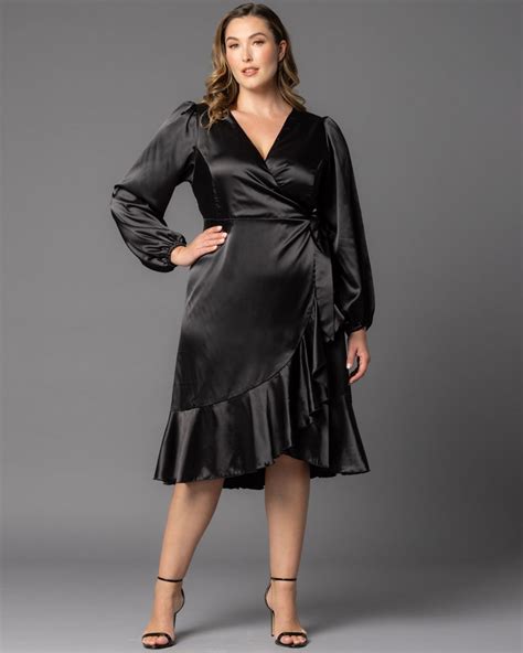Plus Size Serena Satin Ruffle Wrap Dress By Kiyonna