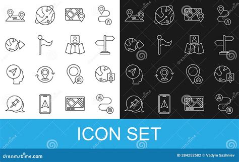 Set Line Route Location Location The Globe Road Traffic Sign Gps Device With Map Flag And