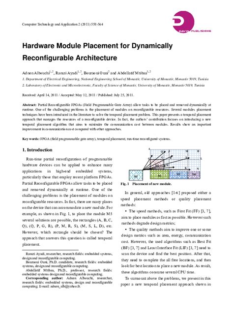 Pdf Hardware Module Placement For Dynamically Reconfigurable Architecture