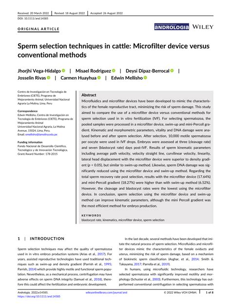 Pdf Sperm Selection Techniques In Cattle Microfilter Device Versus Conventional Methods