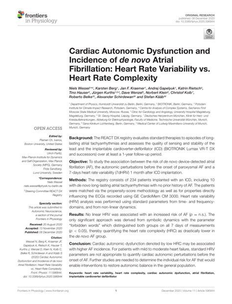 Pdf Cardiac Autonomic Dysfunction And Incidence Of De Novo Atrial Fibrillation Heart Rate