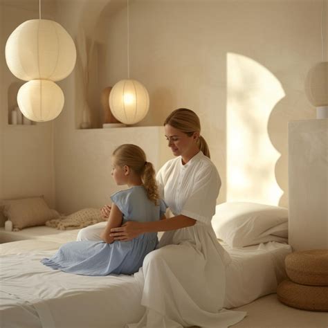 Premium Photo Mother And Daughter Sitting On The Bed