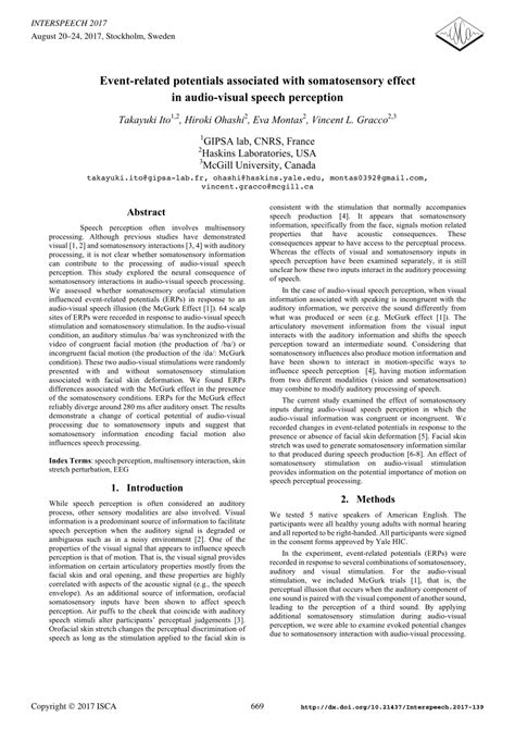 Pdf Event Related Potentials Associated With Somatosensory Effect In Audio Visual Speech