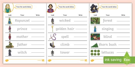 Rapunzel Trace The Words Worksheet Teacher Made Twinkl