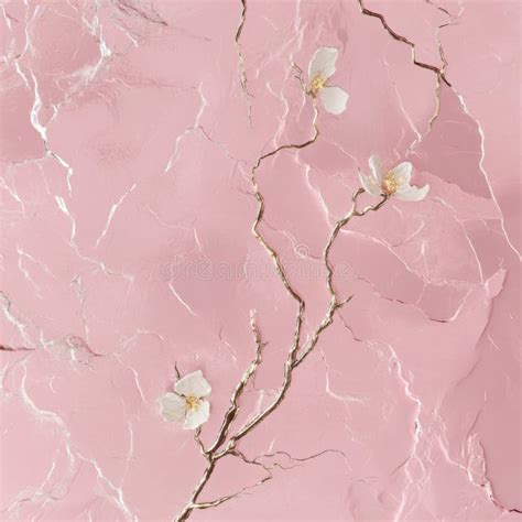 Elegant Pink Texture With Delicate Cherry Blossoms And Gold Stems Stock Image Image Of