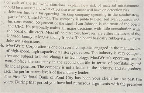 Solved For Each Of The Following Situations Explain How