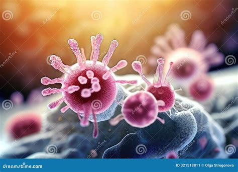Bacterial Under The Microscope Background Blurred Microbes Macro