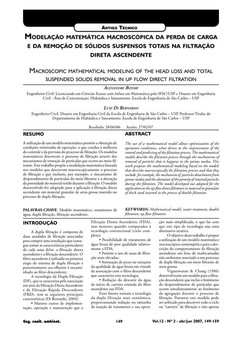 (PDF) Macroscopic mathematical modeling of the head loss and total suspended solids removal in ...