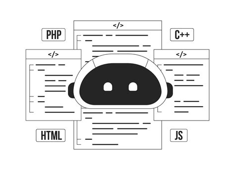 AI Assisted Coding Black And White Concept Vector Spot Illustration Editable D Flat Monochrome