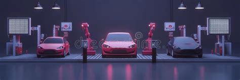 Automotive Assembly Line With Modern Robotic Machinery Stock