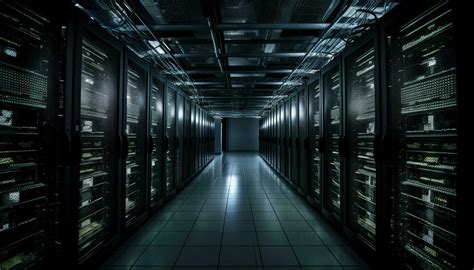 data flows through network servers in futuristic room generated by ai