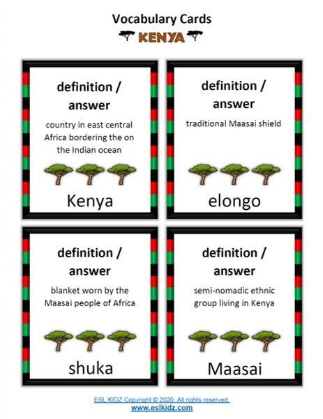 Kenya Classroom Center Activity Bundle Classroom Centers Activities Vocabulary Cards