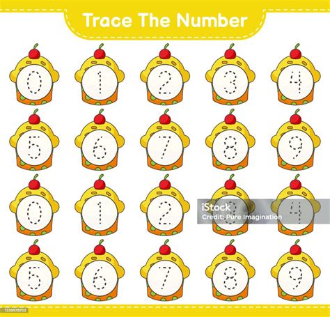 숫자를 추적합니다 컵 케이크와 숫자를 추적 교육 어린이 게임 인쇄 워크 시트 벡터 일러스트레이션 0명에 대한 스톡 벡터 아트 및 기타 이미지 Istock
