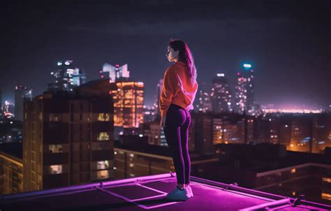 Обои City Girl Night Roof на телефон и рабочий стол раздел девушки