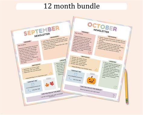 editable teacher newsletter template bundle pta templates monthly
