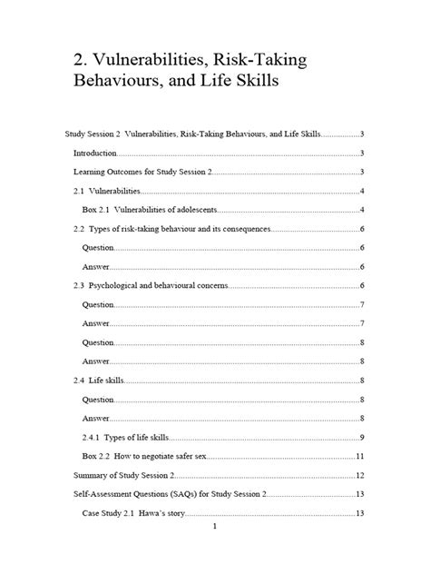 Vulnerabilities Risk Taking Behaviours And Life Skills Pdf Adolescence Self Esteem