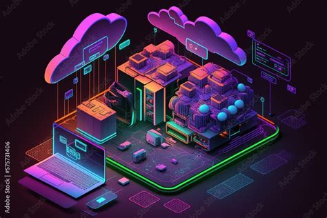 Cloud Technology Concept Data Center Concept Modern Cloud Technologies Neon Colors Cyber