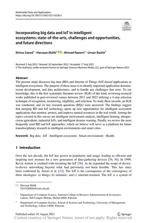 Incorporating Big Data And Iot In Intelligent Ecosystems State Of The Arts Challenges And