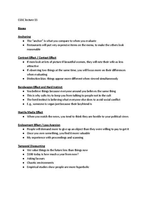 Cgsc Lecture 13 Cgsc Lecture 13 Biases Anchoring The “anchor” Is What
