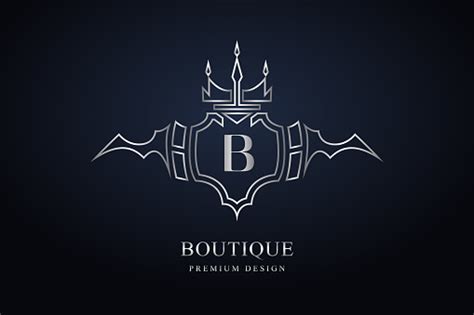 모노그램 디자인 우아한 템플릿 편지 B 박쥐 날개가 있는 추상 엠블럼 우아한 예술 로고 디자인 로열티 명함 부티크 호텔 레스토랑에 대한 팔의 외투 벡터 일러스트 레이 션