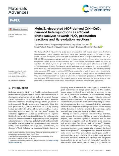 Pdf Mgin2s4 Decorated Mof Derived C N Ceo2 Nanorod Heterojunctions As Efficient Photocatalysts