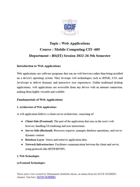 Web Applications Mobile Computing Cit 685 Bs It 5th Semester Pdf