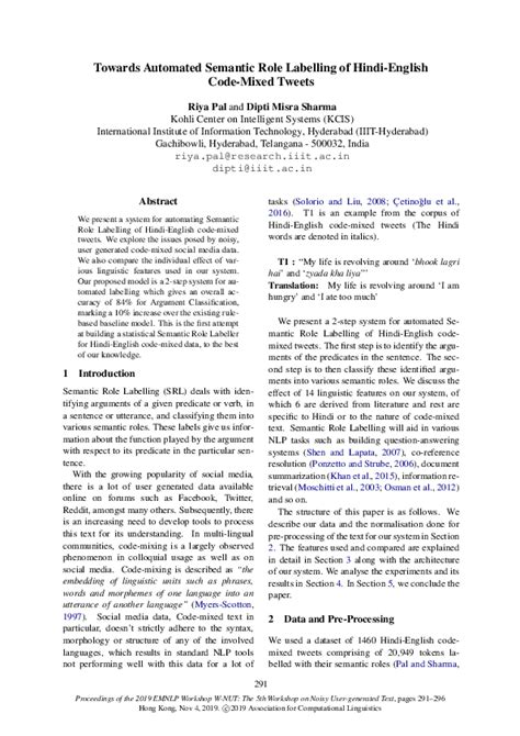 Pdf Towards Automated Semantic Role Labelling Of Hindi English Code