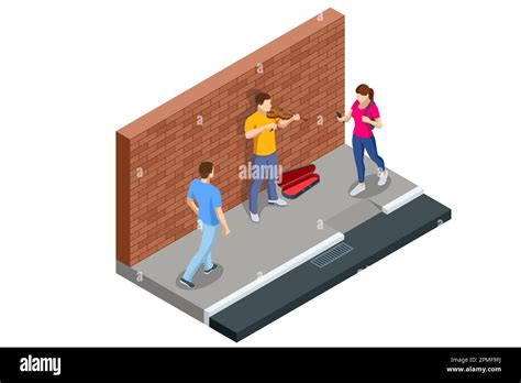 Isometric Violinist Man Playing The Violin Classical Stringed Musical