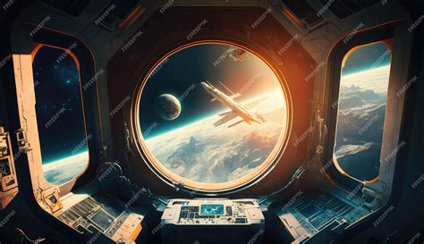 Premium Photo Spaceship Cockpit Interior Curvilinear Perspective Cel Shading Bold Lines