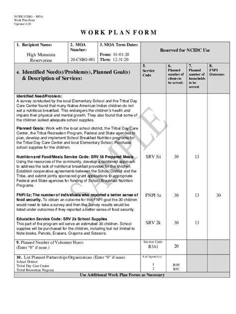 Fillable Online 20 Work Plan Form Example Fax Email Print Pdffiller