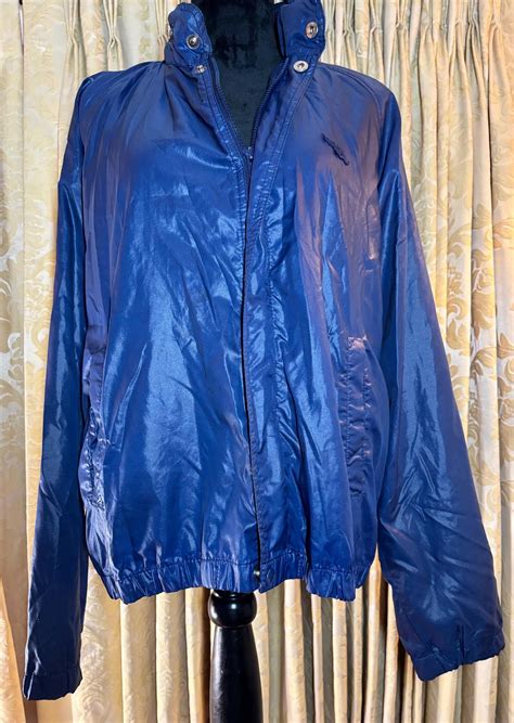 Vintage 80s Sears Dragon Windbreaker Blue Nylon Hooded Jacket Mens L