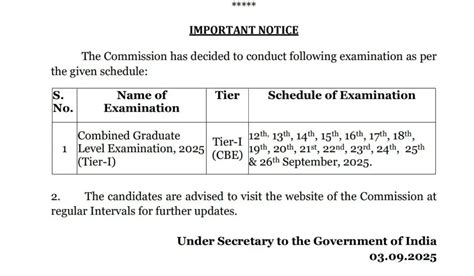 Ssc Cgl Exam Date 2025 Out Tier 1 Exam Starts From 12 September