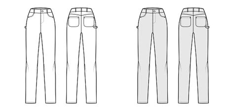 청바지 카펜터 데님 팬츠 테크니컬 패션 일러스트러 전체 길이 보통 허리 하이라이즈 5 포켓 리벳 0명에 대한 스톡 벡터 아트 및 기타 이미지 Istock