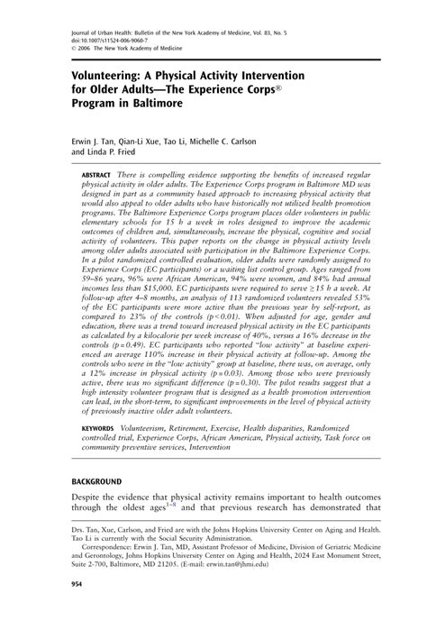 Pdf Volunteering A Physical Activity Intervention For Older Adults—the Experience Corps