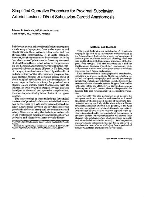 Pdf Simplified Operative Procedure For Proximal Subclavian Arterial