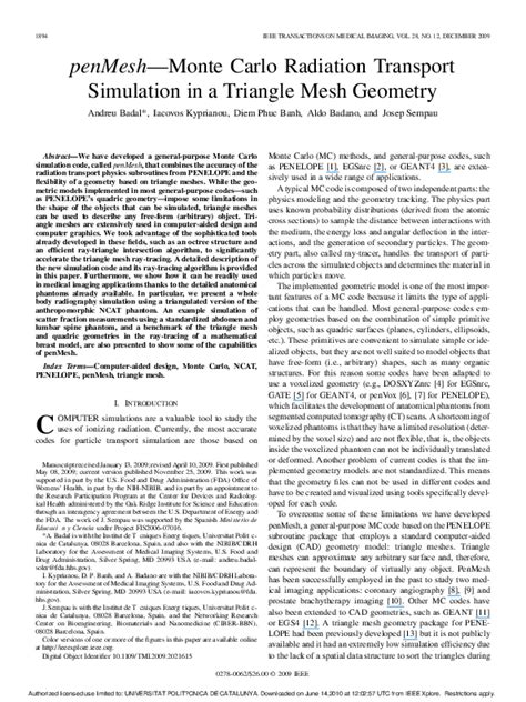 pdf penmesh monte carlo radiation transport simulation in a triangle