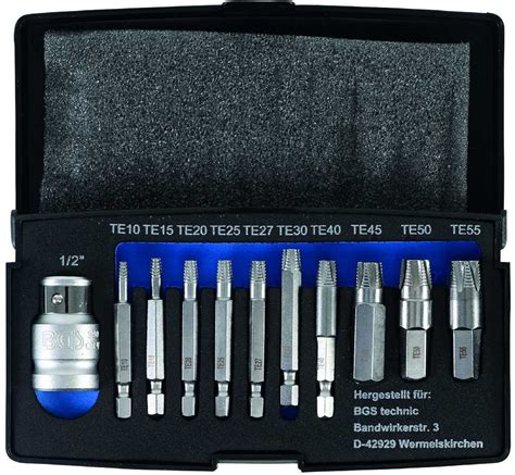 Estuche 11 Extractores De Tornillos Dañados Torx 14 X 50 Mm T10 T15