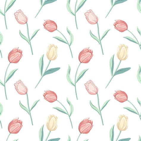 Vector Seamless Pattern With Tulips Spring Background Romantic Flower Pattern Hand Drawn