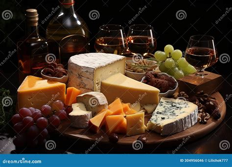 Assorted Cheese Types Displayed Appetizingly On Wooden Table Variety