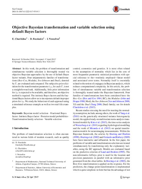 Pdf Objective Bayesian Transformation And Variable Selection Using