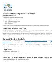 Excel Lab 2 Pdf Hands On Lab 2 Spreadsheet Basics Estimated Time Needed 20 Minutes To Get